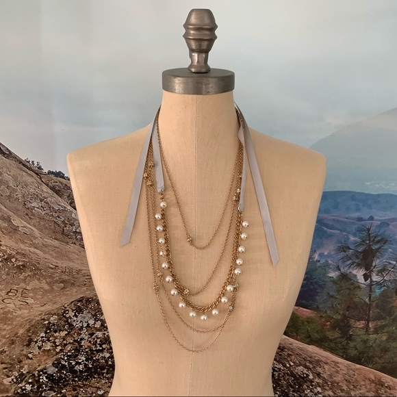 LOFT | Jewelry | Loft Womens Layered Pearl And Ribbon Necklace | Poshmark